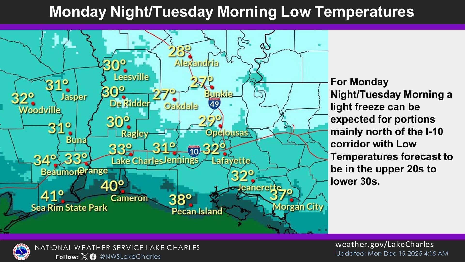 Cold Weather Update for Monday Night | Iberia Parish Government